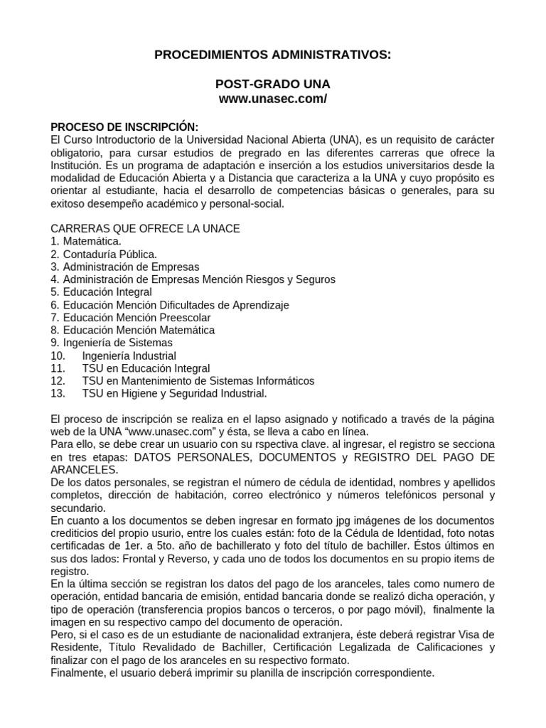 Procedimientos Administrativos de La UNACE | PDF | Educación más alta