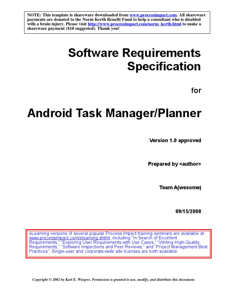 Srs Template | PDF | Application Programming Interface | Android (Operating System)