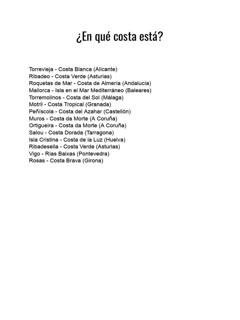 ¿En Qué Costa Está | PDF