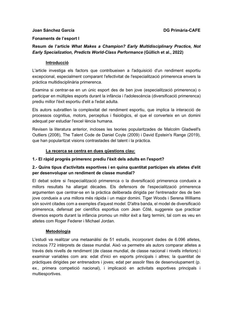 Resum Article Fonaments (Gullich) - Sánchez, Joan | PDF