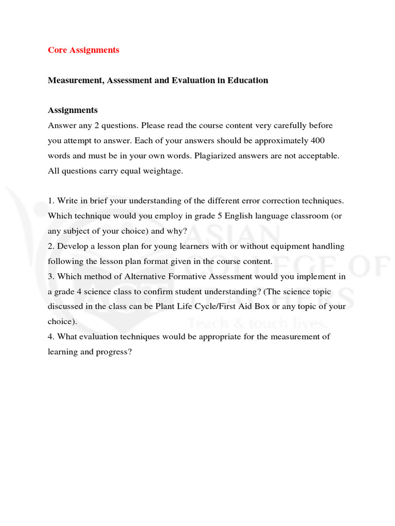 Measurement, Assessment, Evaluation Assignment (1) 4 | PDF