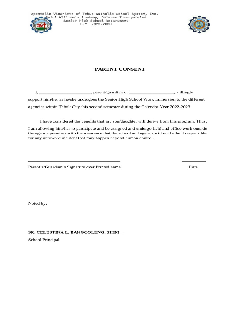 Parent Consent for Work Immersion | PDF | Career & Growth | Wellness