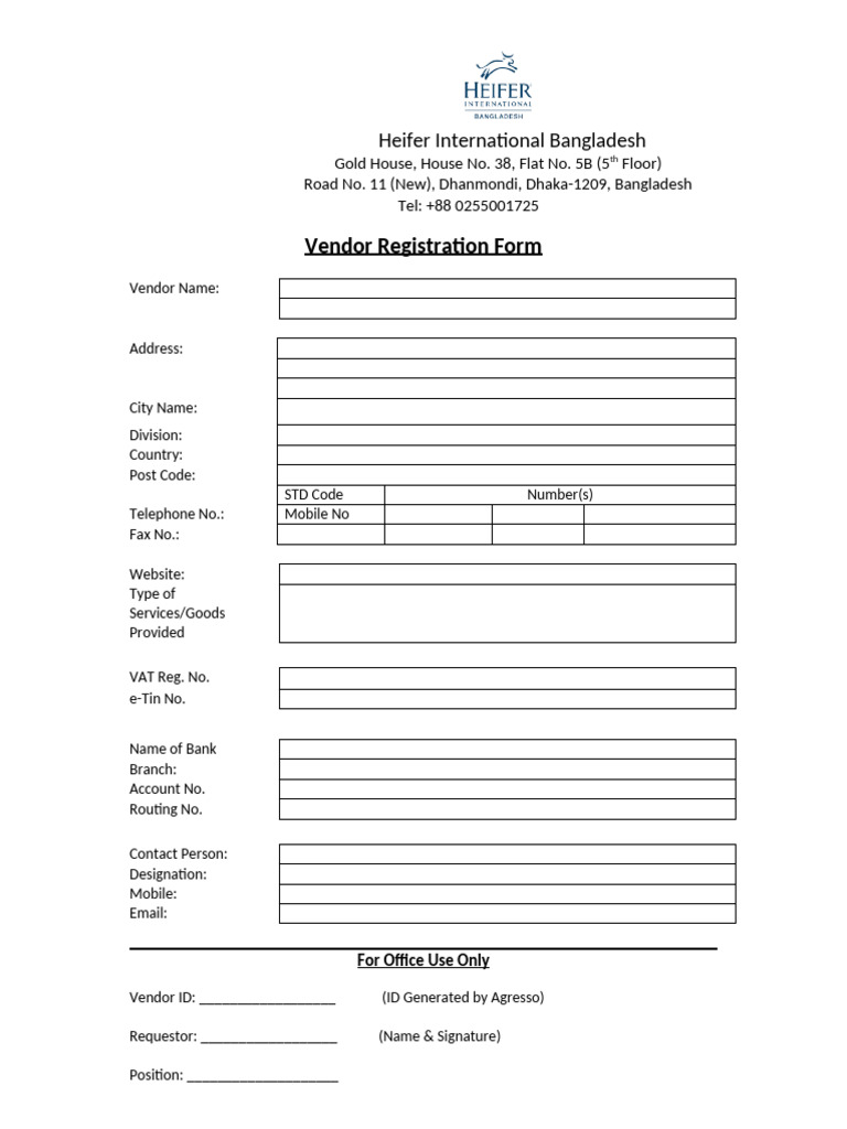 Heifer International Vendor Registration Form | PDF