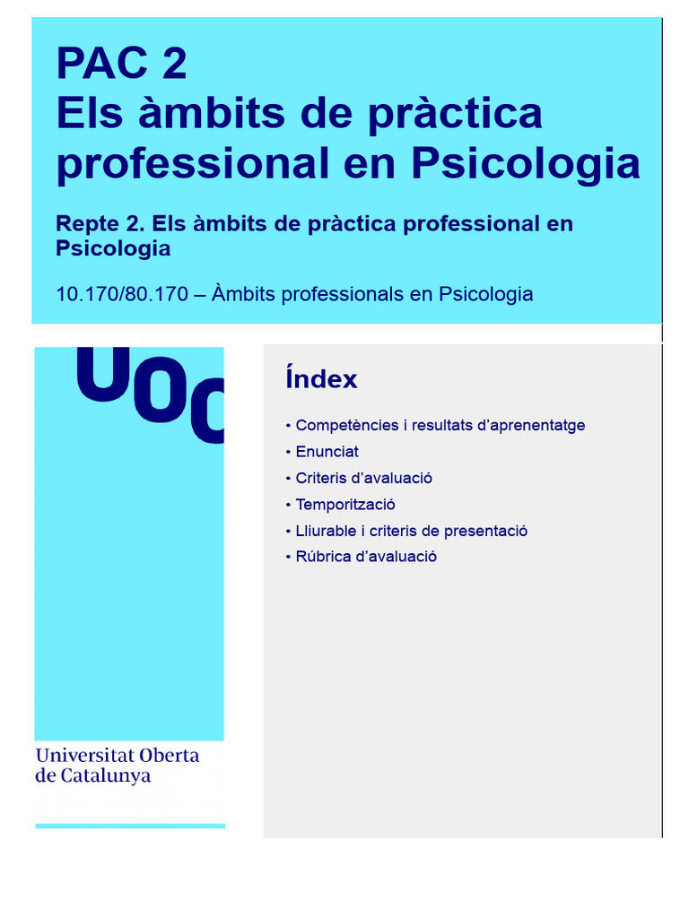 Enunciat PAC 2 Àmbits Professionals Psicologia | PDF
