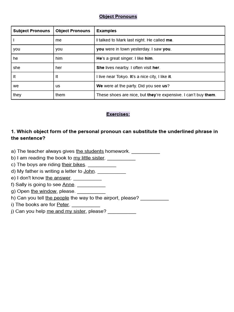 LESSON 15 - Object Pronouns | PDF
