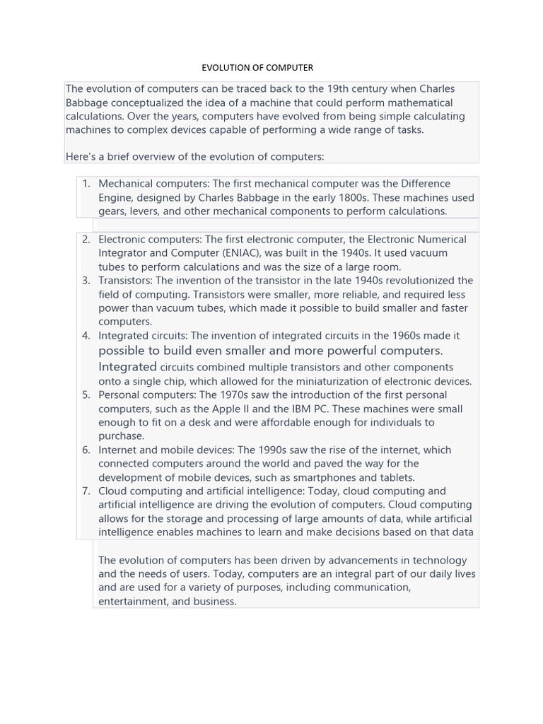 EVOLUTION OF COMPUTER | PDF | Integrated Circuit | Computing