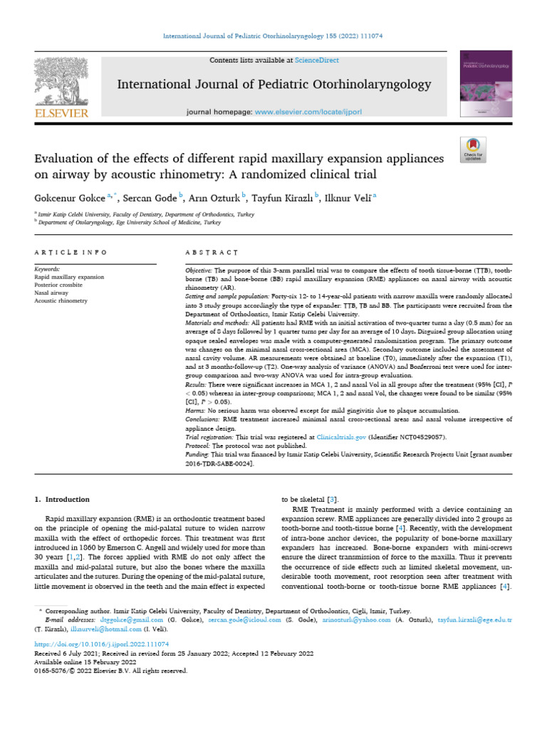 Maxillary Expansion Impact on Nasal Airway | PDF | Statistics | Orthodontics