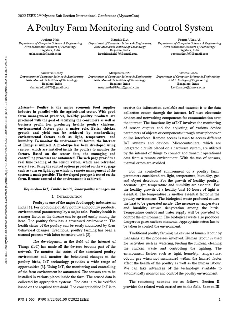 A Poultry Farm Monitoring And Control System Pdf Internet Of Things