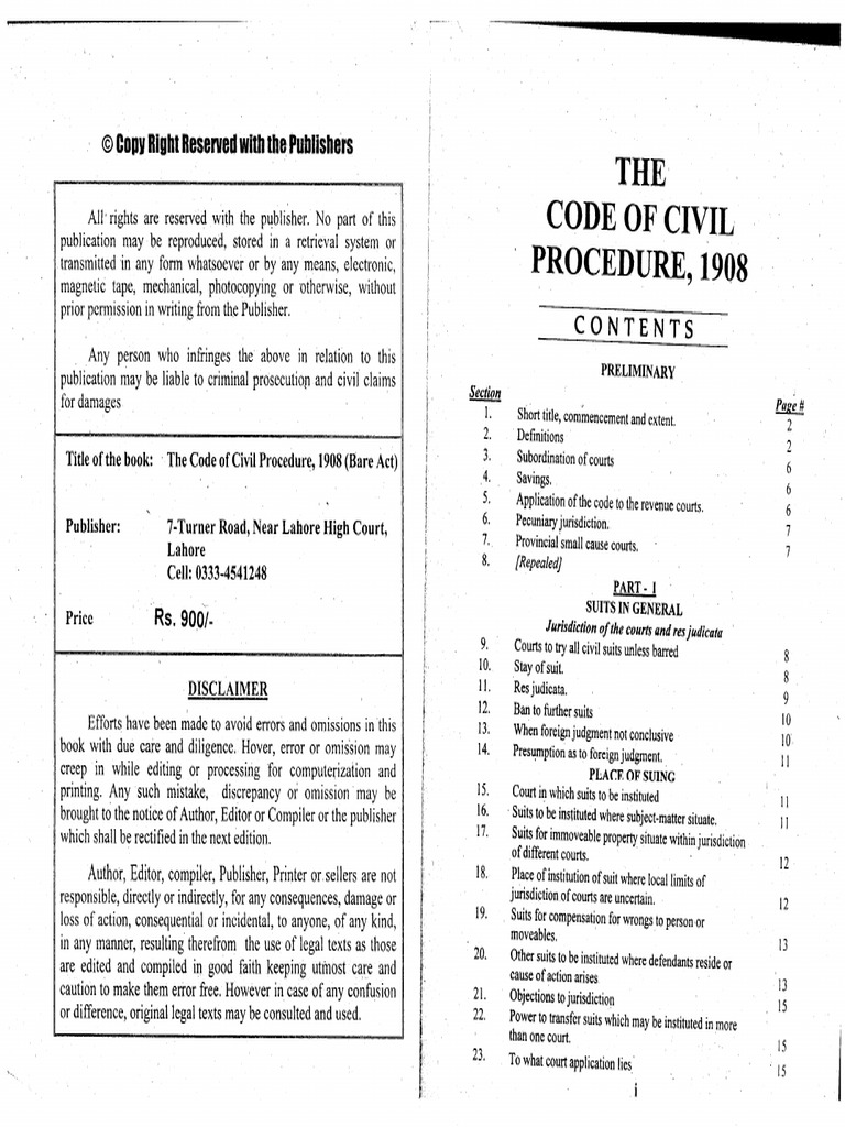 Civil Procedure Code 1908 (Pakistan) | PDF