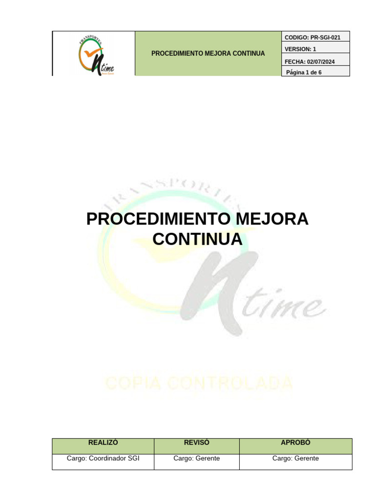 PR-SGI-021 PROCEDIMIENTO MEJORA CONTINUA | PDF | Auditoría | Informática