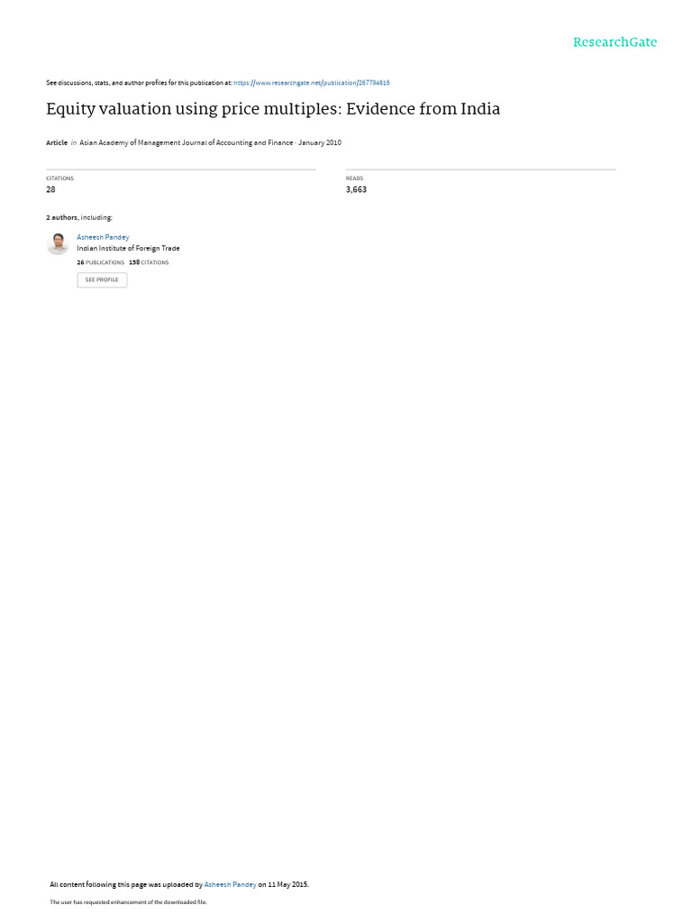 Equity Valuation Using Price Multiples Evidence FR | PDF | Valuation (Finance) | Errors And ...