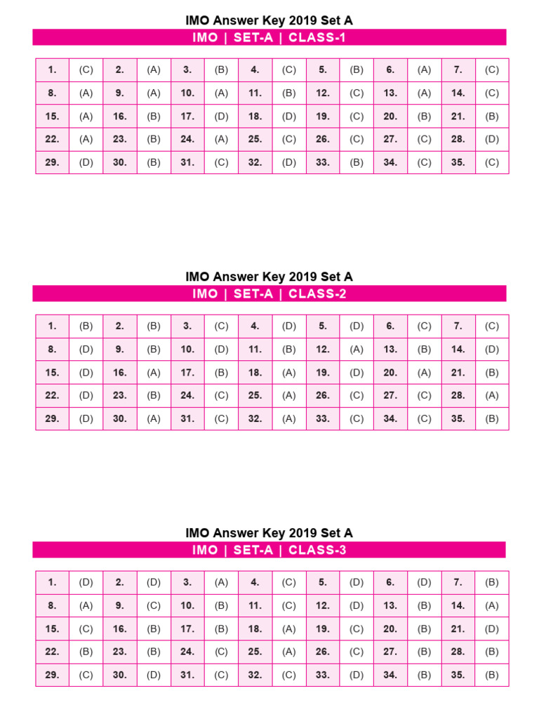 IMO Answer Key 2019 Set A | PDF