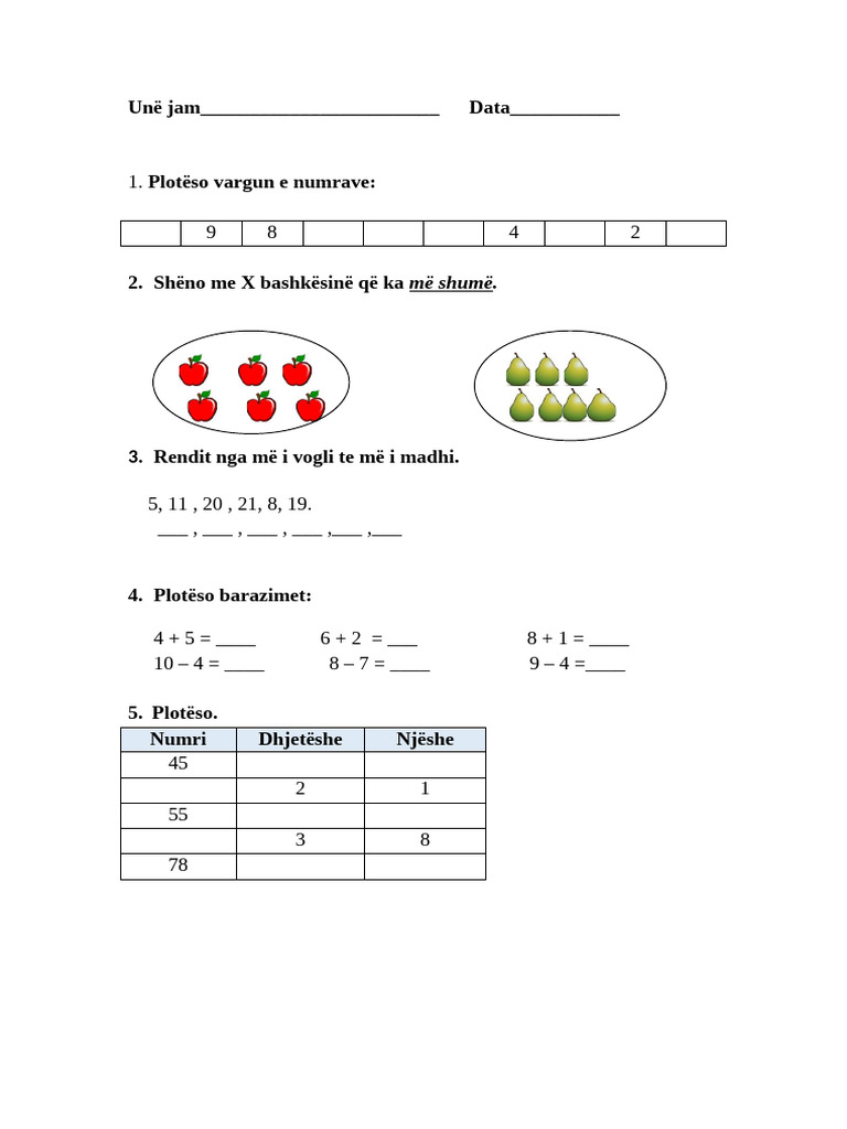 Testti 2 Matematika Kl1a | PDF