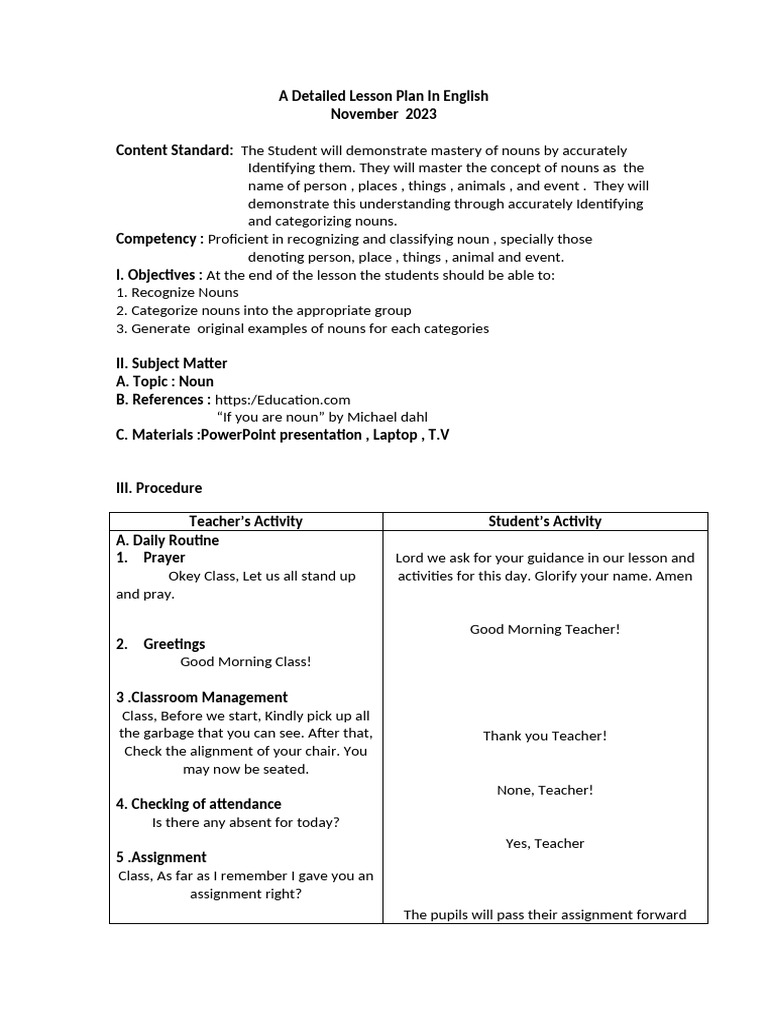 Mastering Nouns: A Lesson Plan | PDF | Lesson Plan | English Language