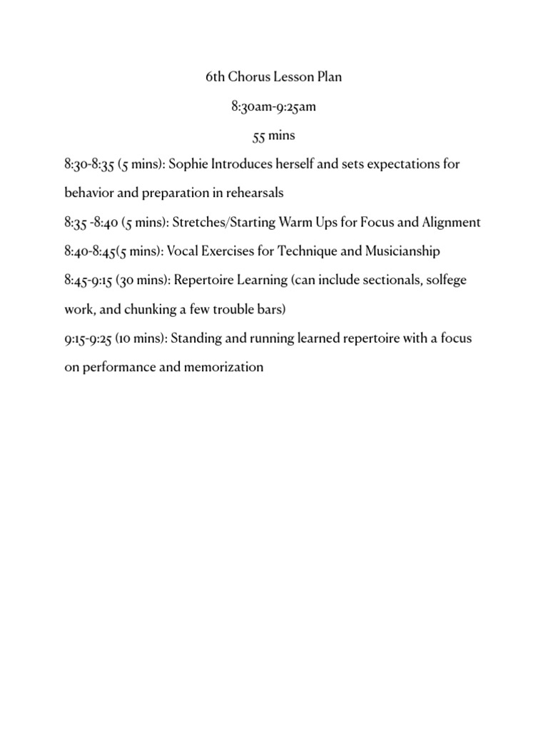 6th Chorus Lesson Plan Template | PDF