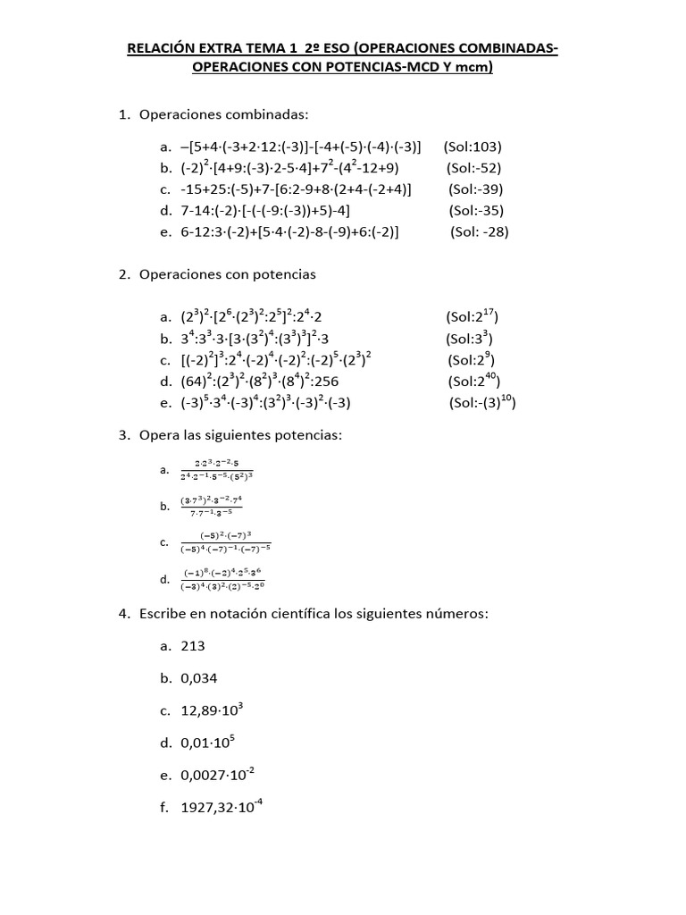 Operaciones Con Potencias 2º Eso Nivel | PDF