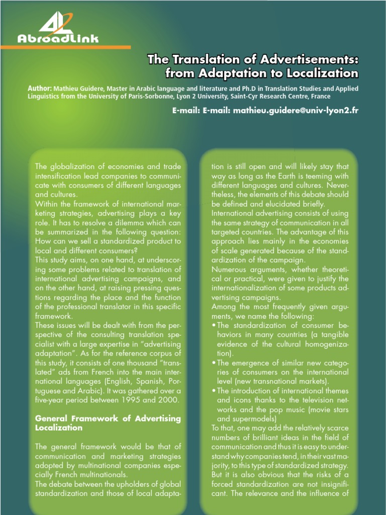 The Translation of Advertisements From Adaptation To Localization | PDF ...