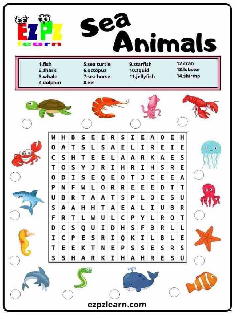 SEA ANIMALS - Sopa de Letras | PDF