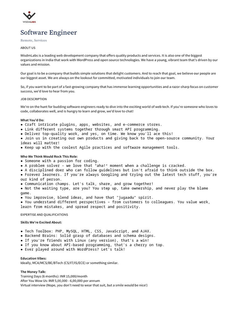 Job Description | PDF | Computing | Software Engineering