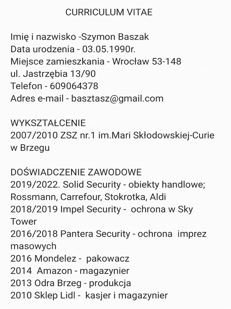 CV Baszak Szymon 2023 | PDF