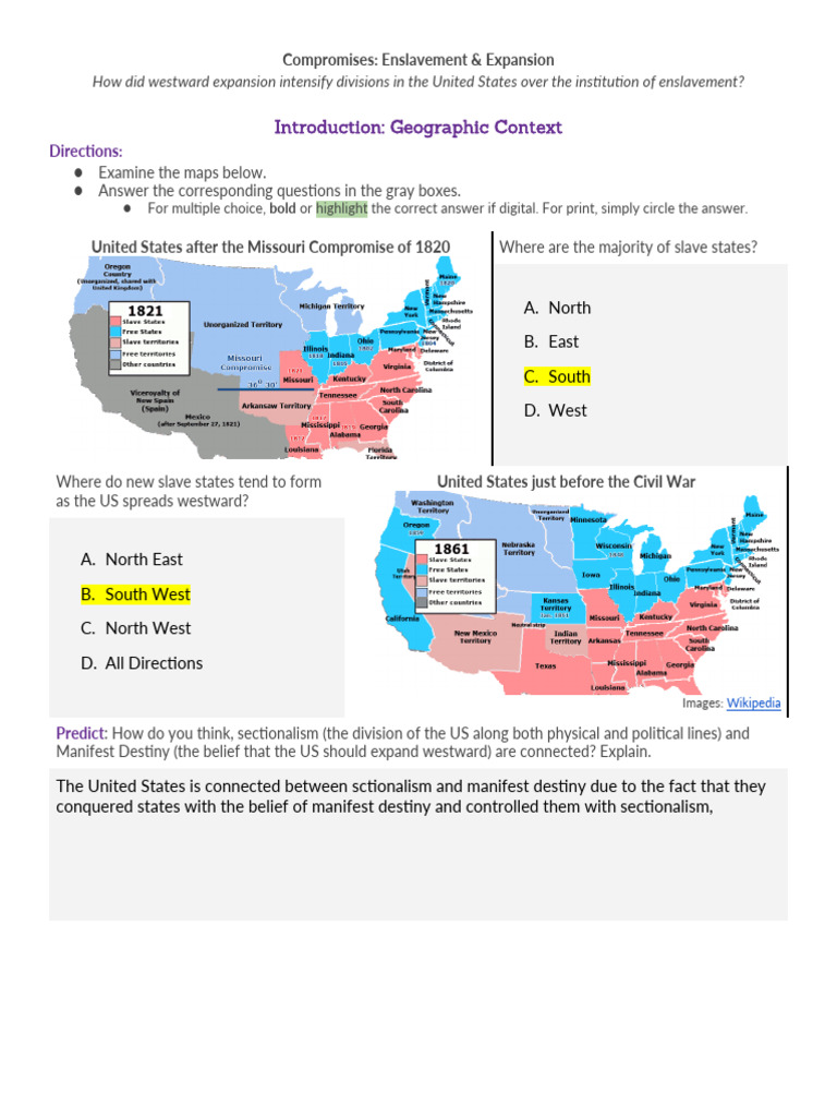 24 Compromises Slavery Expansion | PDF | Slavery In The United States ...