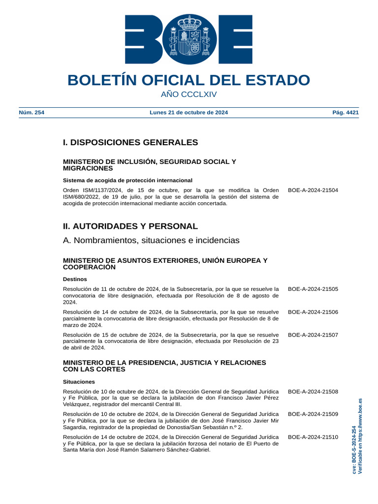 BOE-S-2024-254 | PDF | Trabajo Social | Gobierno