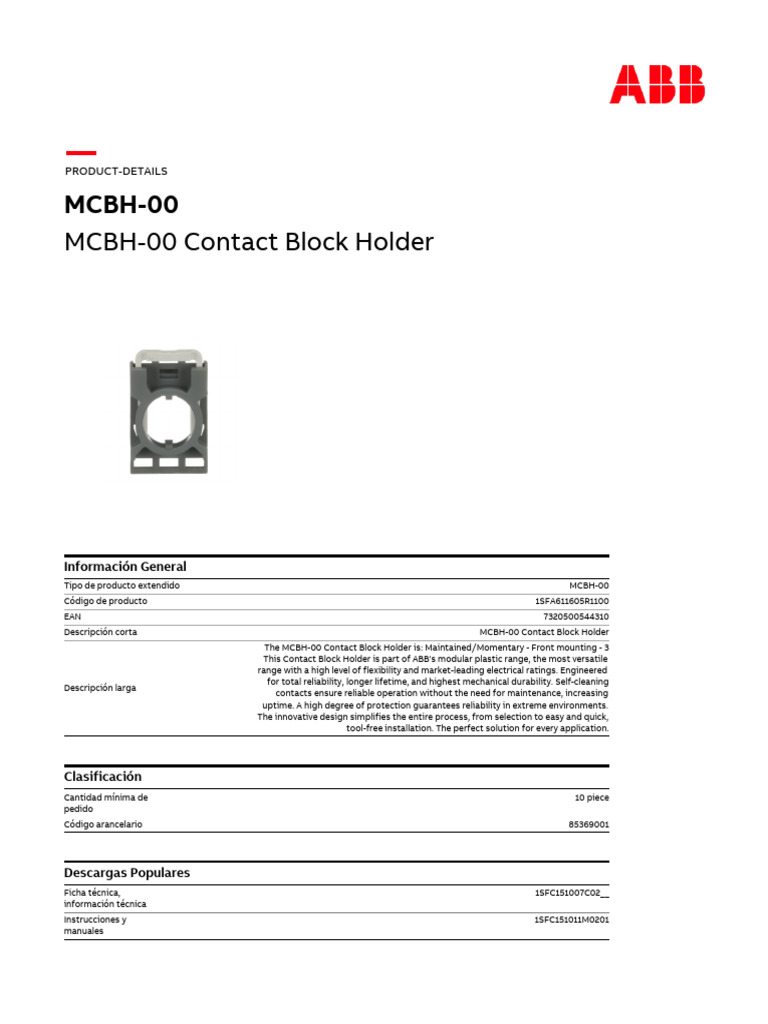 1SFA611605R1100 MCBH 00 | PDF | Ingeniería electromecánica | Automatización