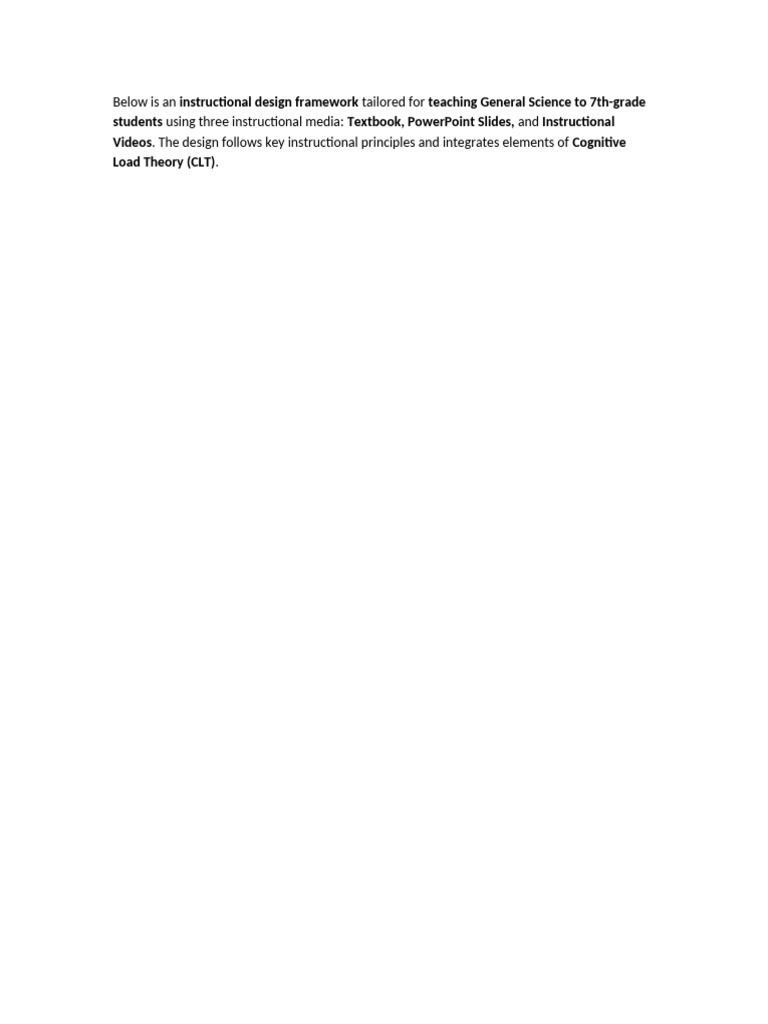 Below Is An Instructional Design Framework Tailored For Teaching ...