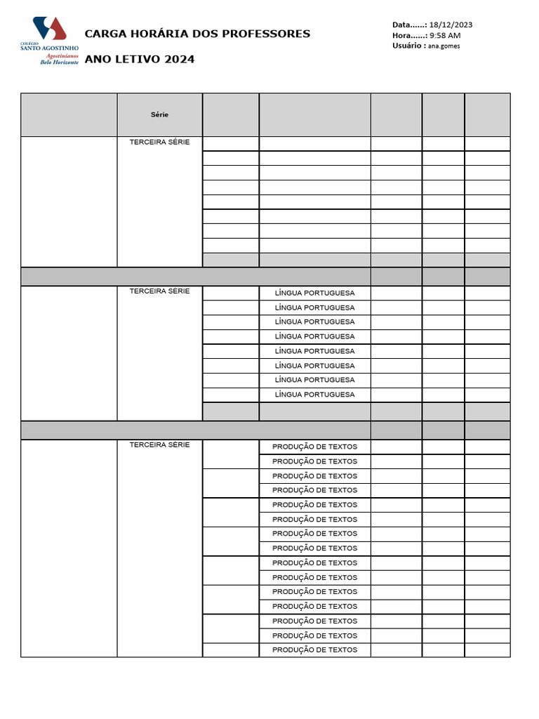 Carga Horária Dos Professores 2024 Pdf