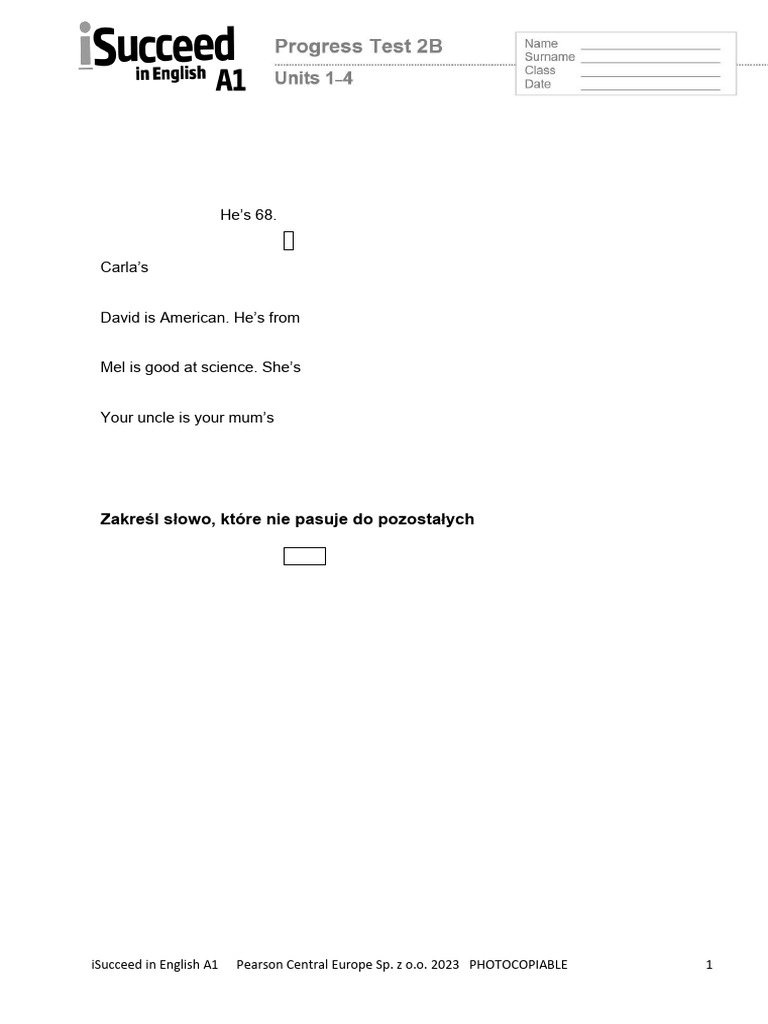 iSucceed_A1_Tests_ProgressTest_2_Group_B | PDF