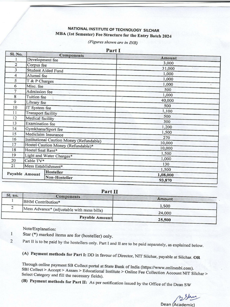 MBA FEE STRUCTURE 2024-2025 Scanned Document - 0001 | PDF
