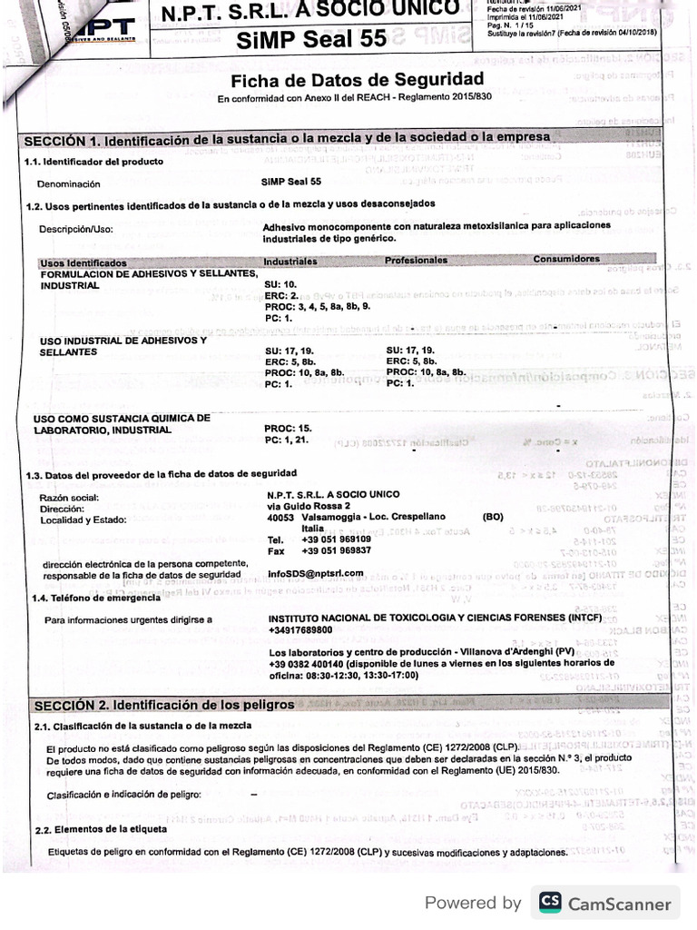 FDS - 013 Adhesivo Monocomponente SiMP Seal 55 11062022 | PDF