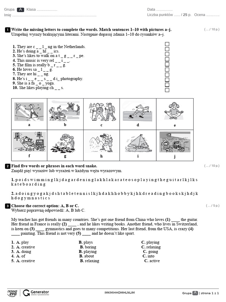 Unit 1 Short Test B Vocabulary 1 Test | PDF | Linguistics