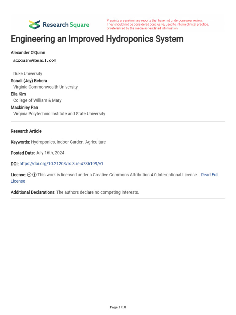Engineering An Improved Hydroponics System | PDF | Hydroponics ...