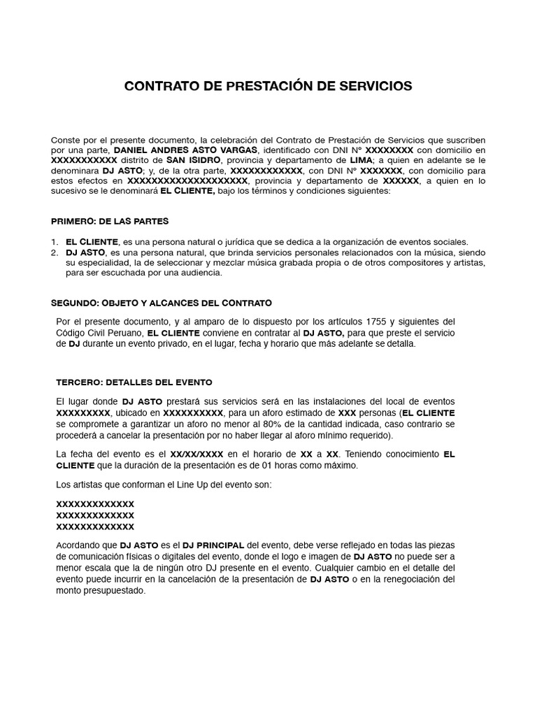 Contrato DJ para Evento Privado | PDF | Derecho privado | Derecho civil ...