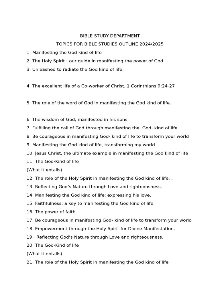 Bible Study Topics Outline 2024/2025 | PDF | Philosophy | Religion ...