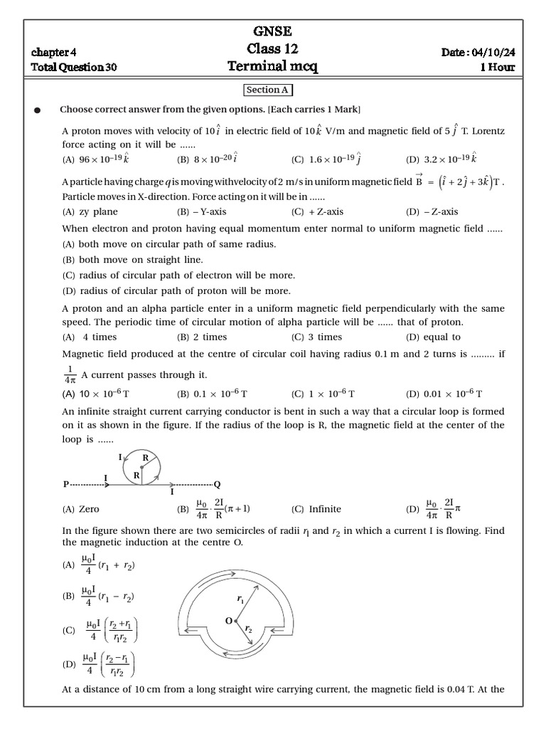 Terminalmcq - D04 Oct 2024 2 | PDF | Magnetic Field | Electron