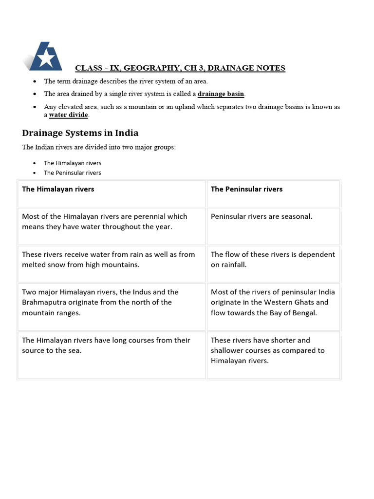IX, DRAINAGE NOTES (1) | PDF | Indus River | Himalayas