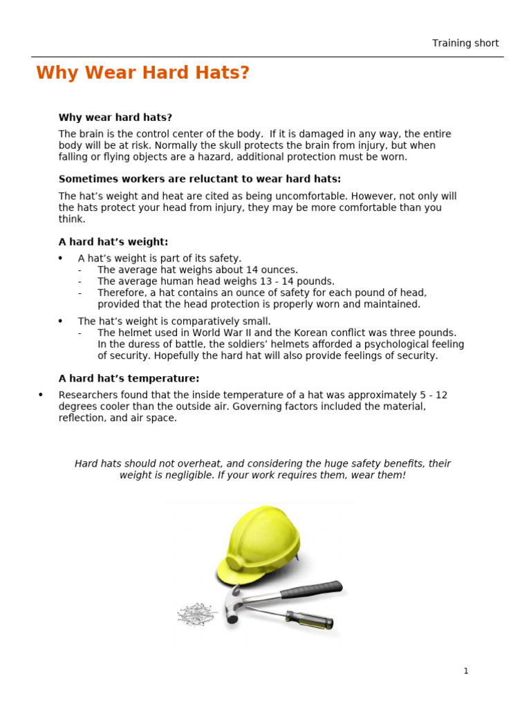 Why Wear Hard Hats - English | PDF | Hat