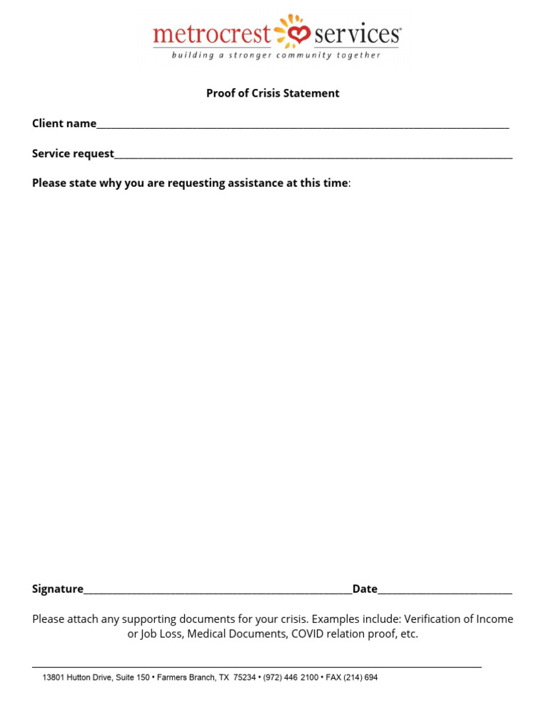 Proof of Crisis Form 2021 Fillable PDF | PDF