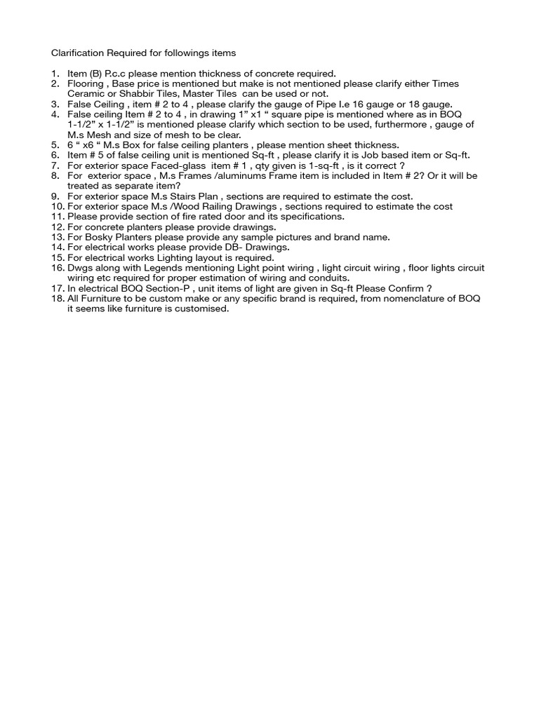 Clarification Needed on Project Specifications | PDF