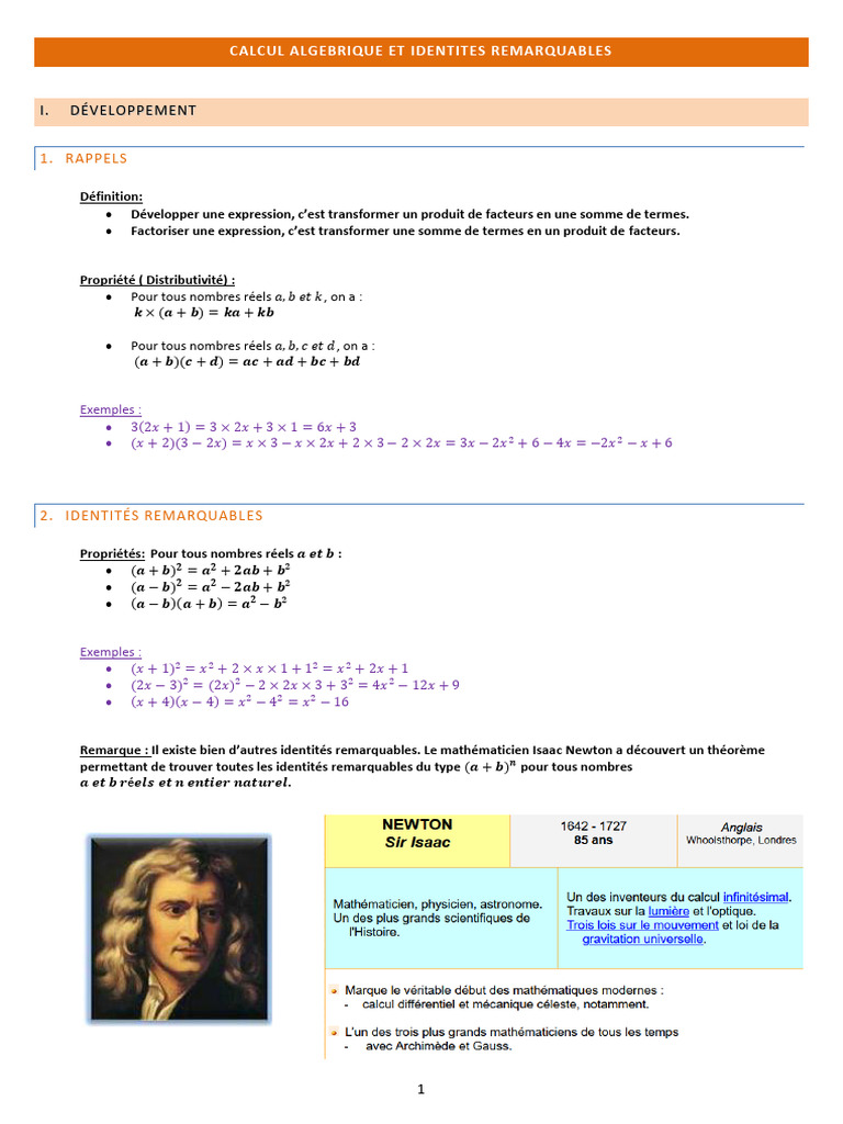 Calcul Algébrique et Identités | PDF | Nombre réel | Équations