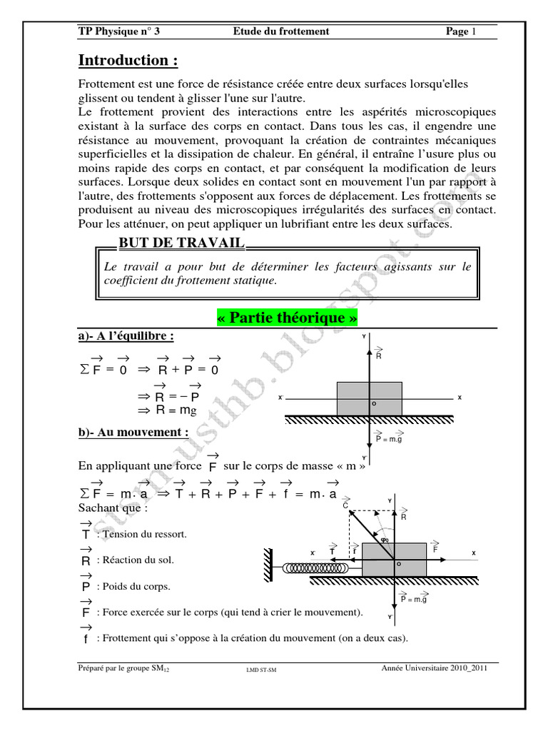 Coefficient de frottement statique et dynamique | PDF | Friction ...
