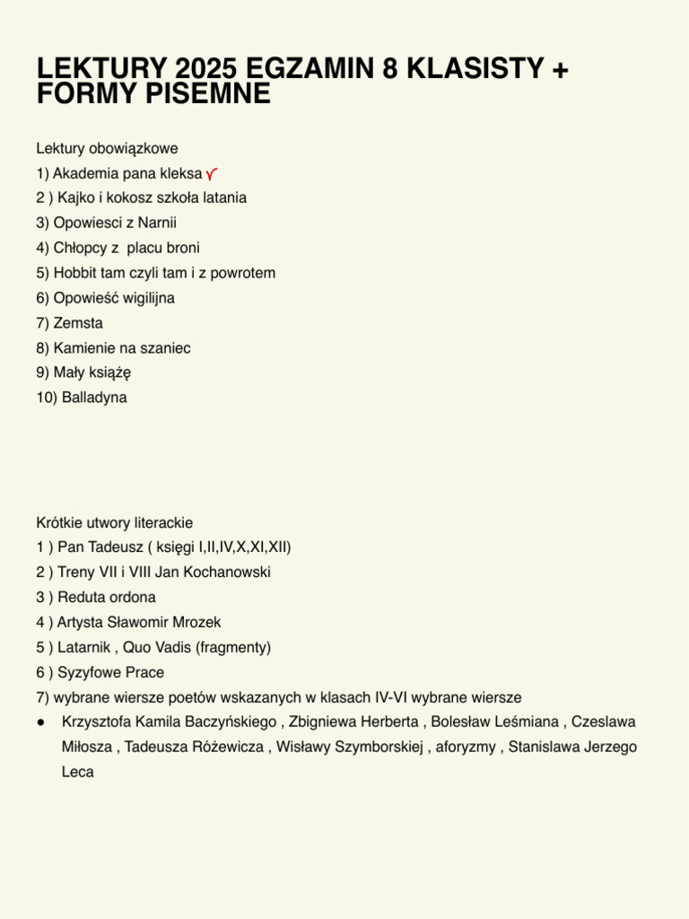 LEKTURY 2025 EGZAMIN ! | PDF