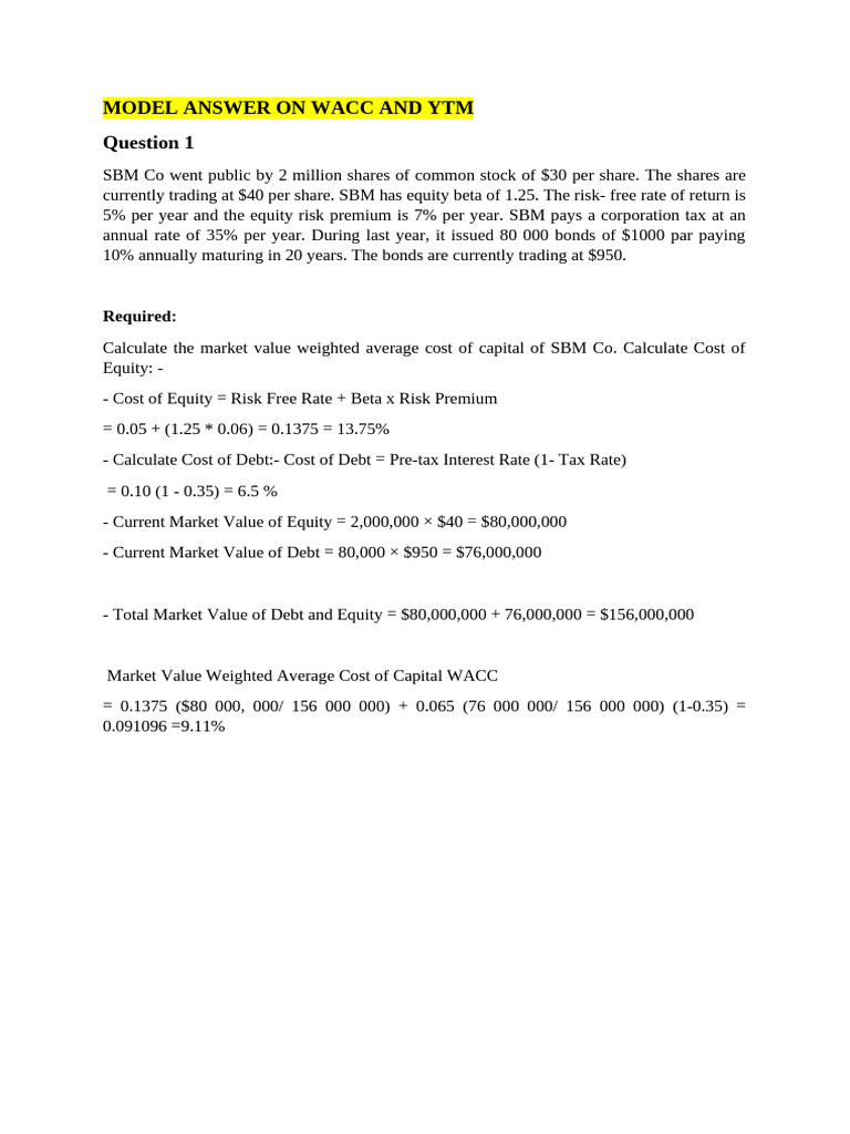 Model Answer On Wacc and Ytm | PDF