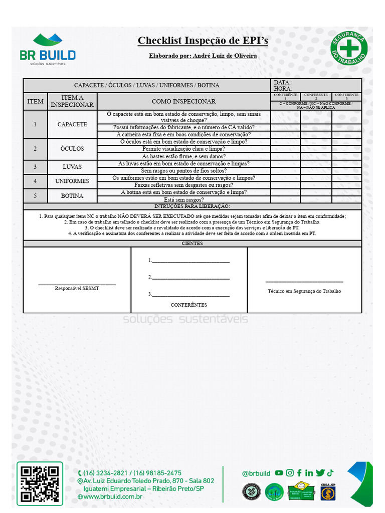 Checklist de Inspeção de EPI's Essenciais | PDF