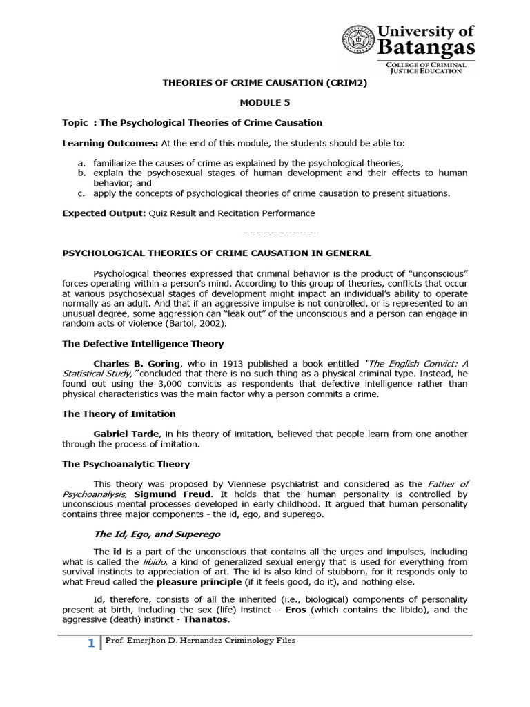 MODULE 5 - The Psychological Theories of Crime Causation | PDF | Id | Behavioural Sciences