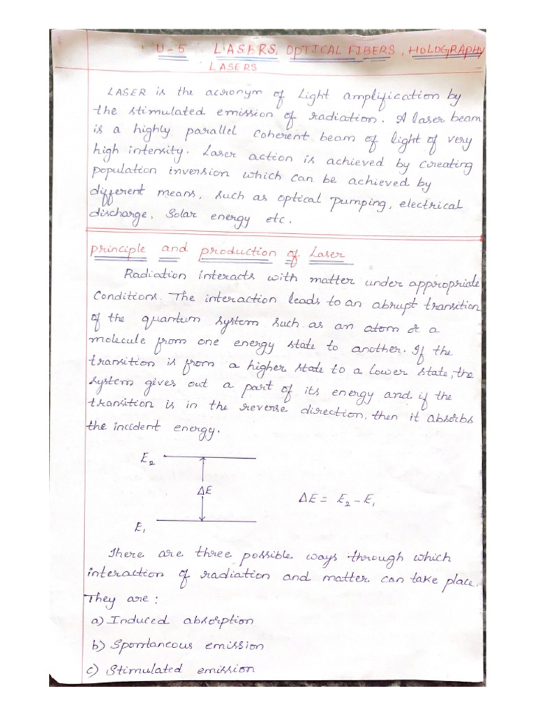 Laser, Optical Fibre & Holography | PDF