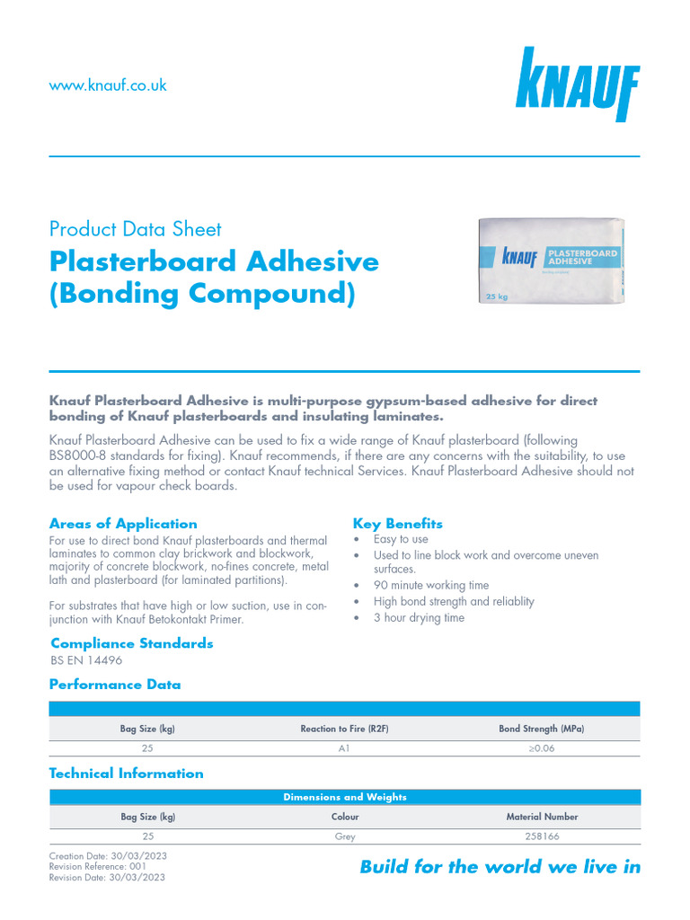 Knauf Plasterboard Adhesive Guide | PDF | Drywall | Concrete