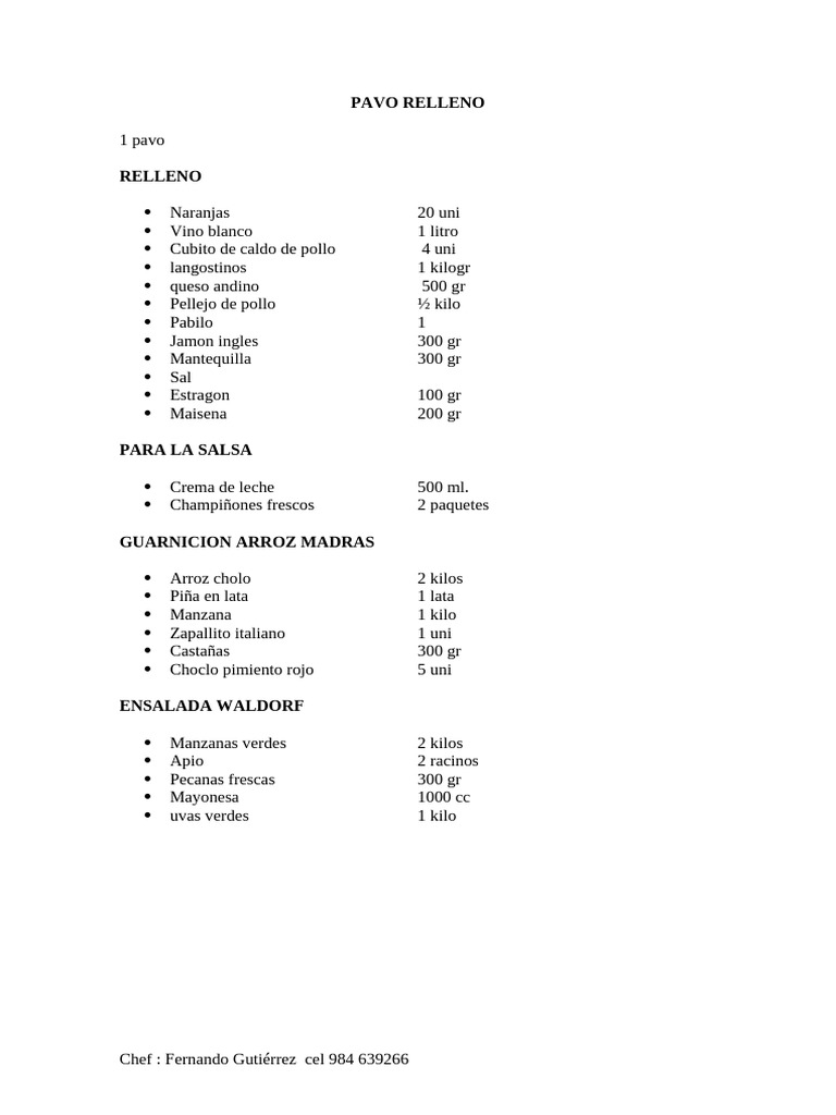 Pavo Relleno | PDF | Cocina, comidas y vino